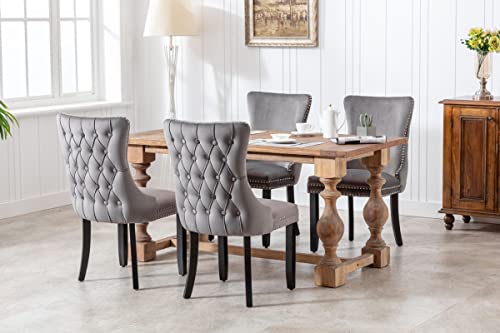 Winwee Dining Chairs Set of 4 Modern Tufted Elegant Side Chairs Armless Rubber Wood Vintage Chairs Upholstered Chairs for Kitchen Dining Room (Gray, Set of 4)