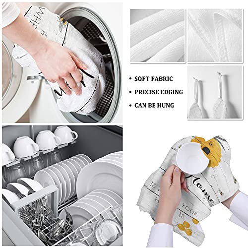 MUSEDAY Kitchen Towels Dishcloths Set Home is Where Your Honey is Cute Bee Honey Hive Retro Wood Grain Absorbent Dish Towels Dish Cloths for Drying Kitchen Hand Towels Decorative Tea Towels