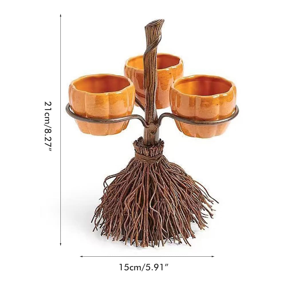 LIANGLIDE Halloween Pumpkin Snack Bowl Stand Halloween Candy Bowl Collapsible Party Trays Pumpkin Bowls on Broom for Serving Snacks Salad Dessert Halloween Party Decorations