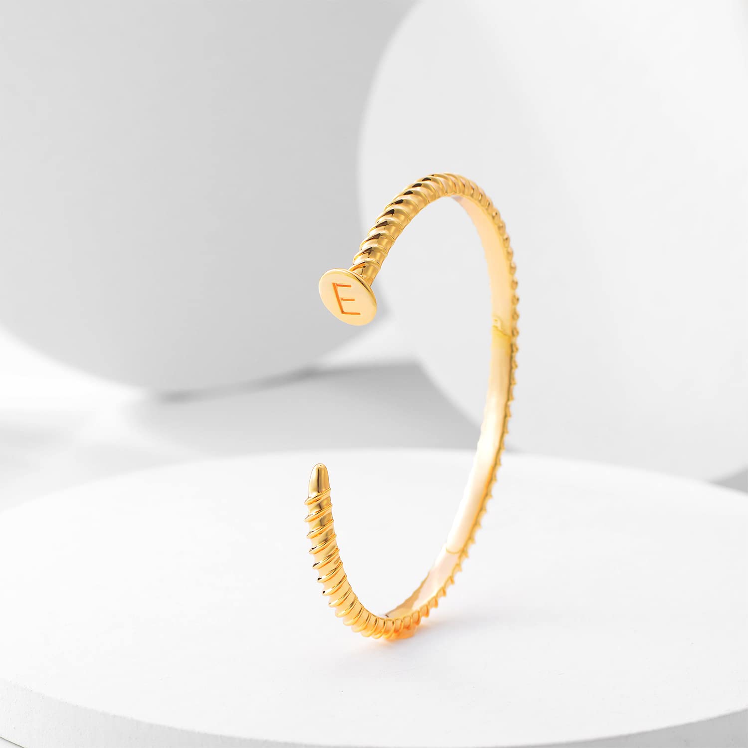 MEVECCO Gold Initial Nail Cuff Bracelets 18K Gold Plated Handmade Cute Cuff Bangle Dainty Letters Bracelets for Women Jewelry Gift(A)