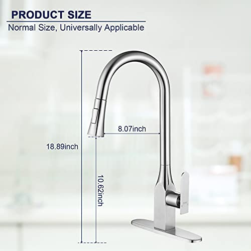 Kitchen Sink Faucet,New Square Base Designwith Pull Down Sprayer and Magnetic Docking Spray Head,for Bars, Restaurants, Residences, Kitchen Sinks