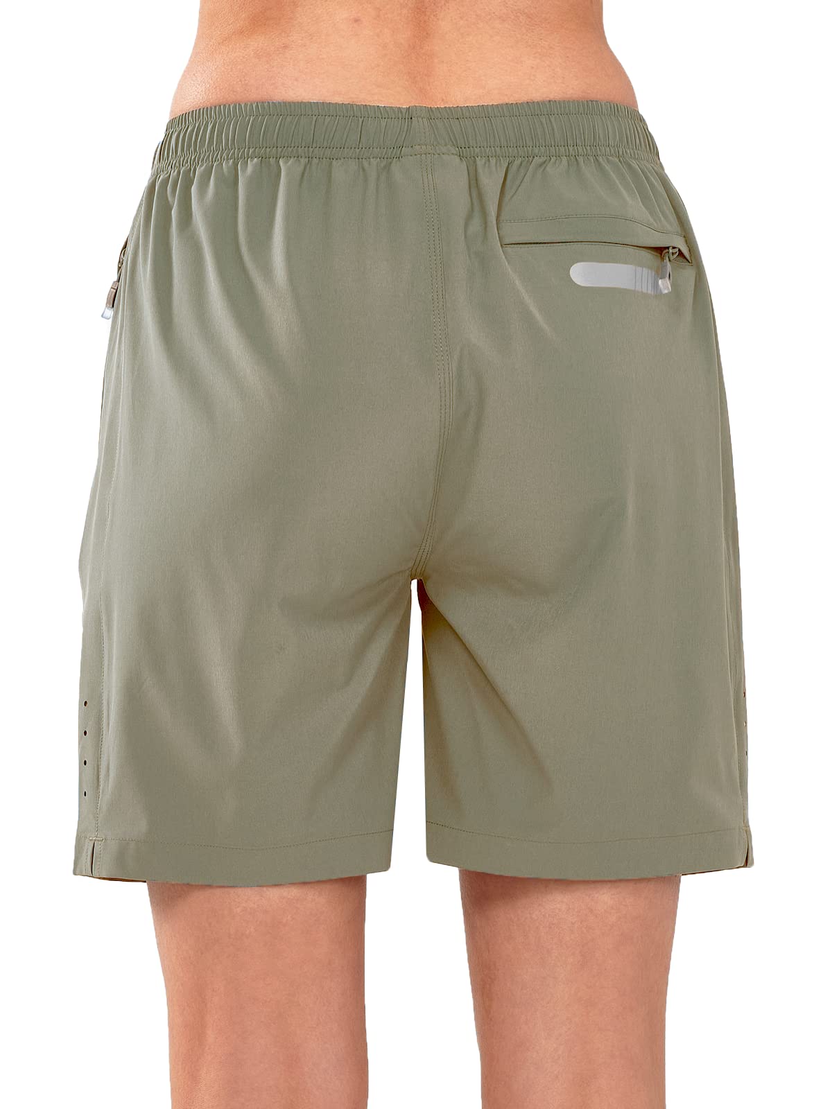 NORTHYARD Women's Athletic Hiking Shorts Quick Dry Active Running Lightweight Shorts for Gym Workout with 3 Zipper Pockets Khaki L