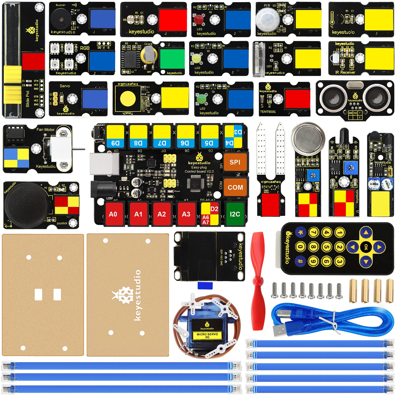 KEYESTUDIO Starter Kit V2 for Arduino with RJ11 Connector, Great STEM Education Kit for Students, Teachers and Hardware Enthusiast