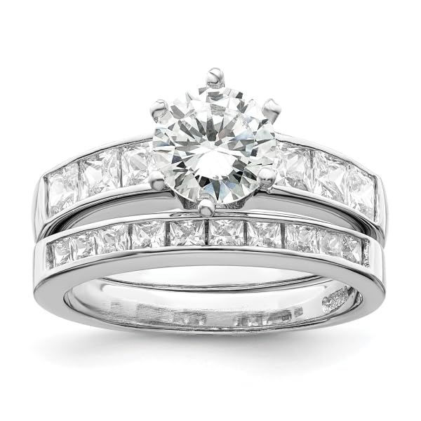 IceCarats 925 Sterling Silver Cubic Zirconia CZ Wedding Band Engagement Ring Bridal Jewelry Set Size 6