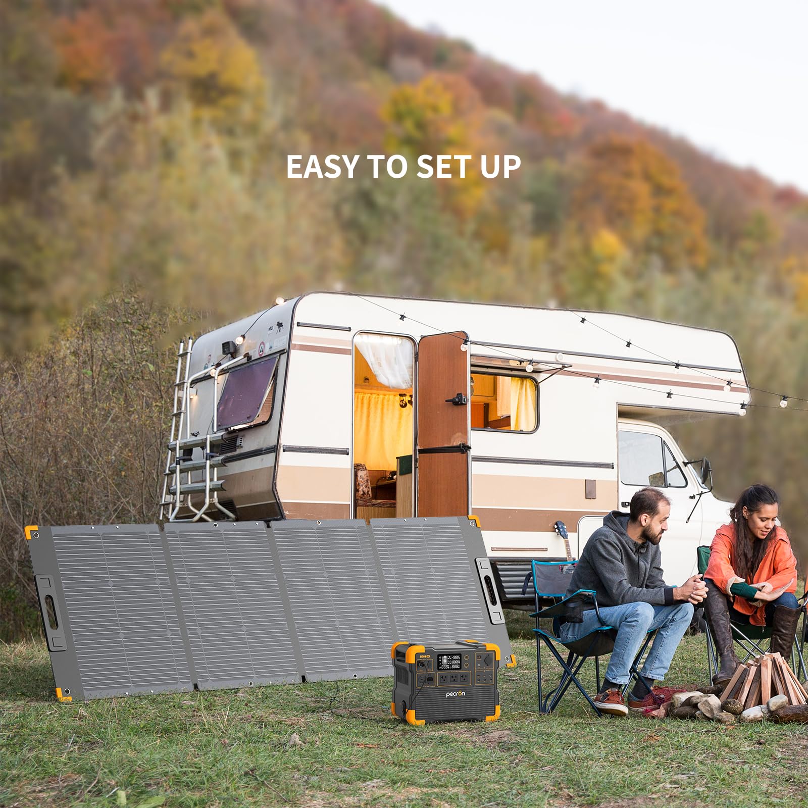 Pecron 36 Volts Portable Solar Panel,100W Solar Panel*2 in Series,High Efficiency Off-Grid Emergency Power Supply for RV Camping Travel Outdoor Backup,USB Outputs for E1000 E1500 Q2000S Q3000S