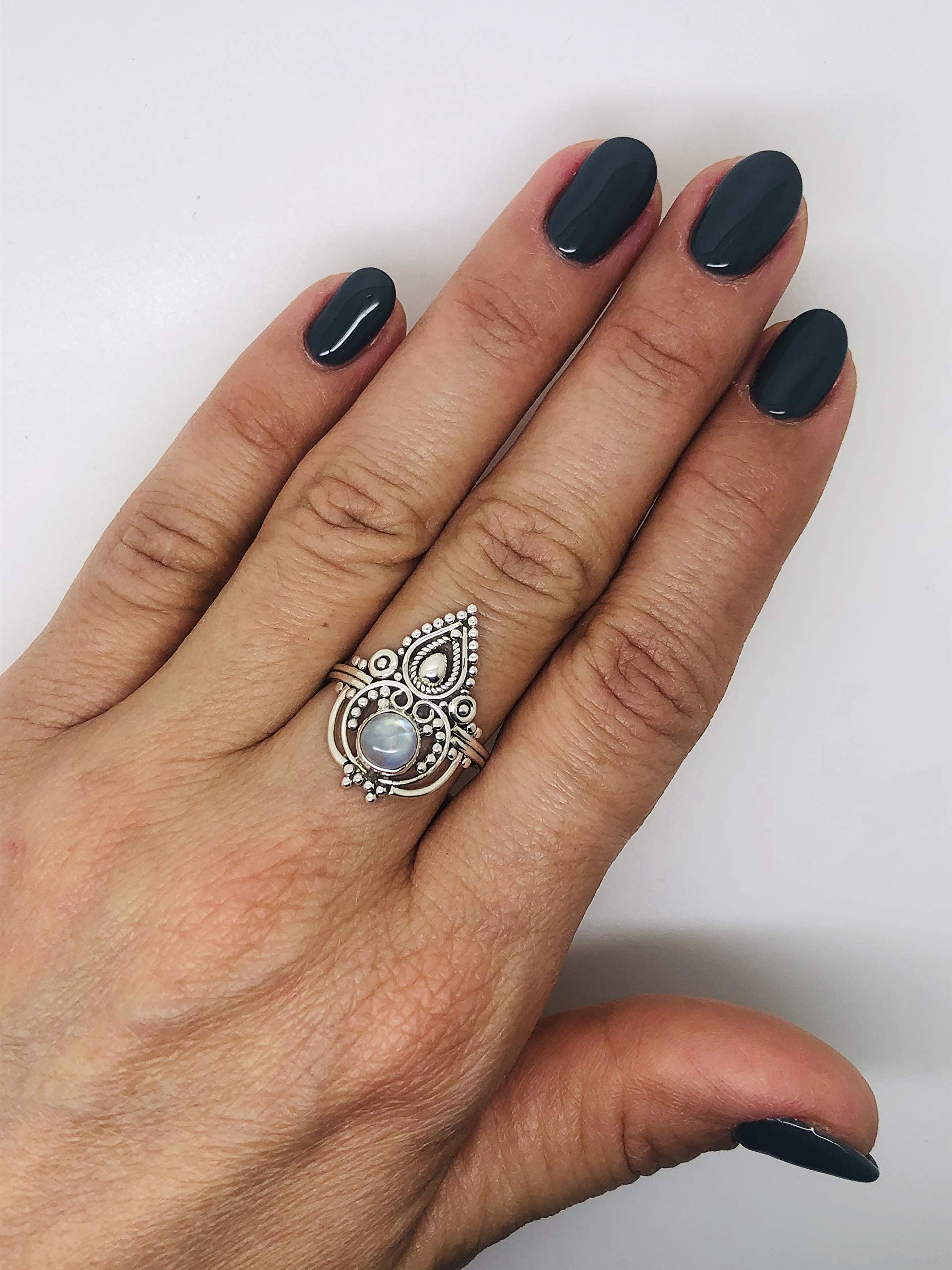 Koral Jewelry Round Moonstone Ethnic Ring 925 Sterling Silver Vintage Tribal Gipsy Boho Look (7)