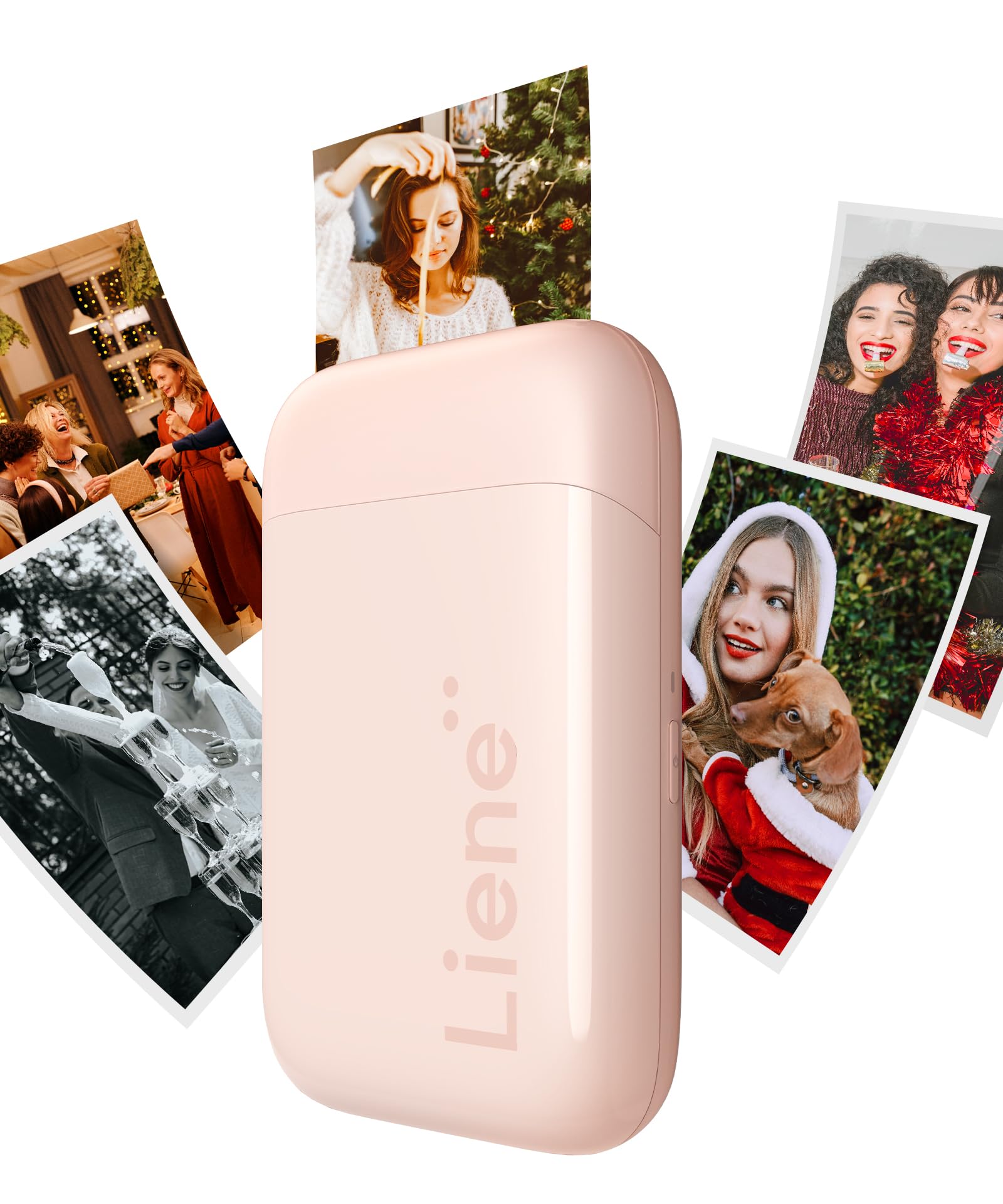 Liene Photo Printer, 2x3″ Mini Portable Instant Photo Printer w/ 5 Zink Sticky-Backed Paper, Bluetooth, Compatible w/iOS & Android, Small Picture Printer for iPhone, Smartphone, Pink