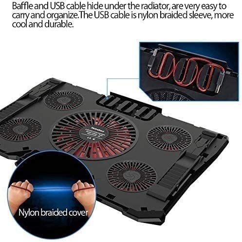 Laptop Cooling Pad, 5 Quiet Fans Cooler Pad, Portable Ultra-Slim Quiet Laptop Notebook Cooler Cooling Pad Stand with 2 USB Powered Fans, Adjustable Mount Stand Height Angle, Fits 17 Inches