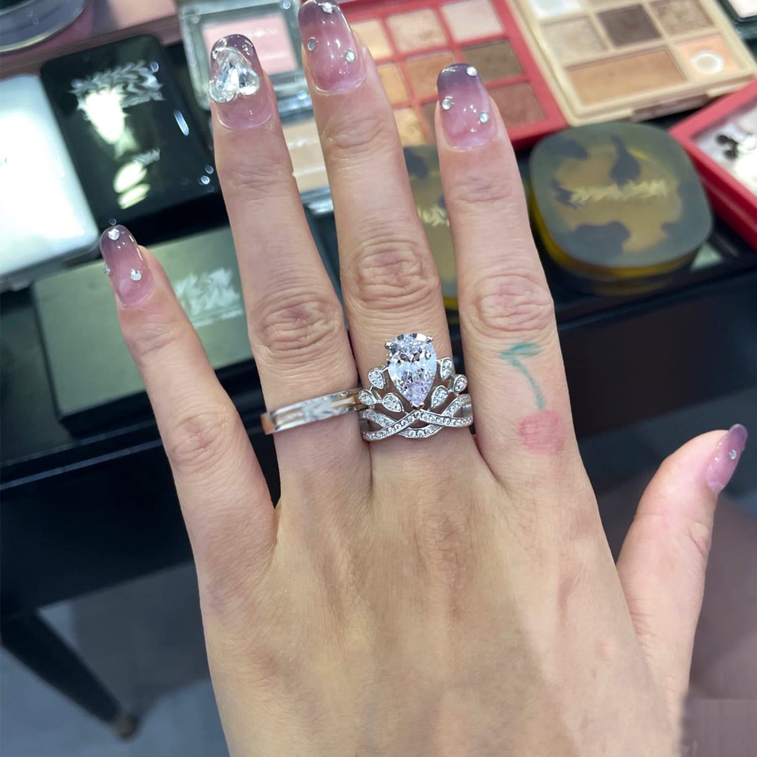 OPOMOMO 3CT Engagement Wedding Ring for Women Teardrop Cubic Zirconia Eternity Ring Promise Bridal Band Rings Gift (8)