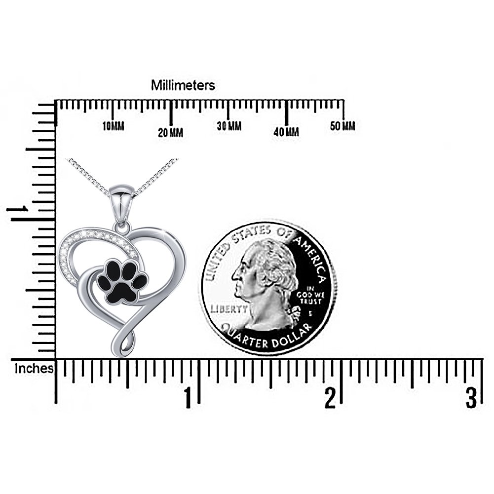 Ladytree S925 Sterling Silver Puppy Dog Cat Pet Paw Print Love Heart Pendant Necklace 18"