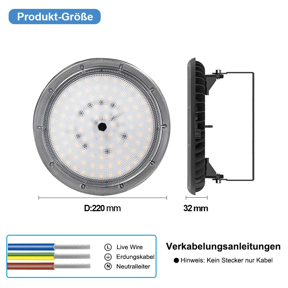 Kekeou High Bay Light, UFO Light, LED High Bay Light, 100W UFO Light, Super Bright, Waterproof IP66 10000LM, Light for Workshop, Warehouse, Factory