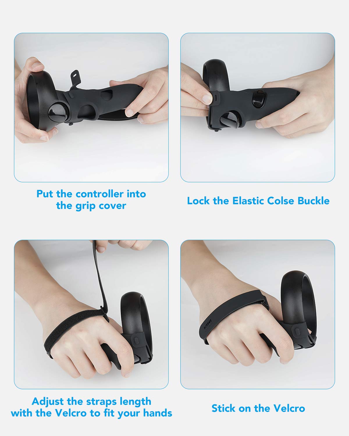 KIWIHOME VR Face Silicone Cover and Touch Controller Grip Cover for Oculus Quest VR Accessories Anti-Throw Handle Protective Sleeve with Adjustable Hand Strap Sweatproof - Black