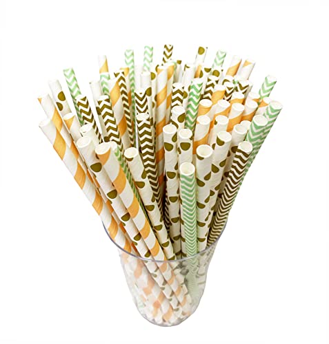 Peach, mint green and gold paper straws set of 100 straws
