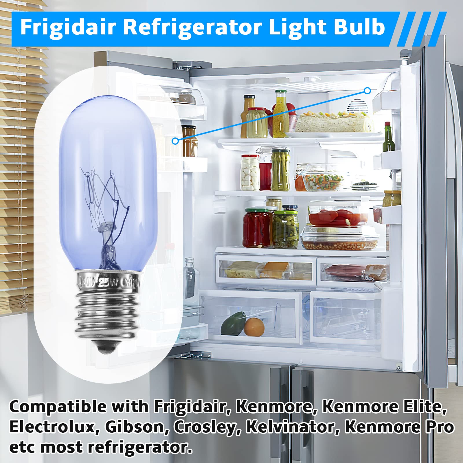 JIOTAR 25W 297048600 Refrigerator Light Bulb for Frigidaire T8 E17 Refrigerator Light Bul 241552802 AP3770086 AP3867287-2 Pack