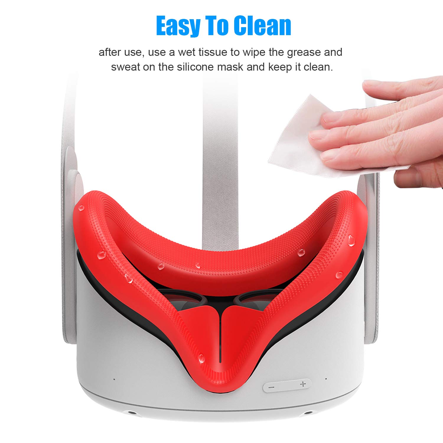 LEABBY VR Silicone Face Cover Compatible with Oculus Quest 2,Light-Thin VR Face Pads,Waterproof Anti-Dirty Replacement Facial Cushion VR Pads Accessories (1Pcs/Red)