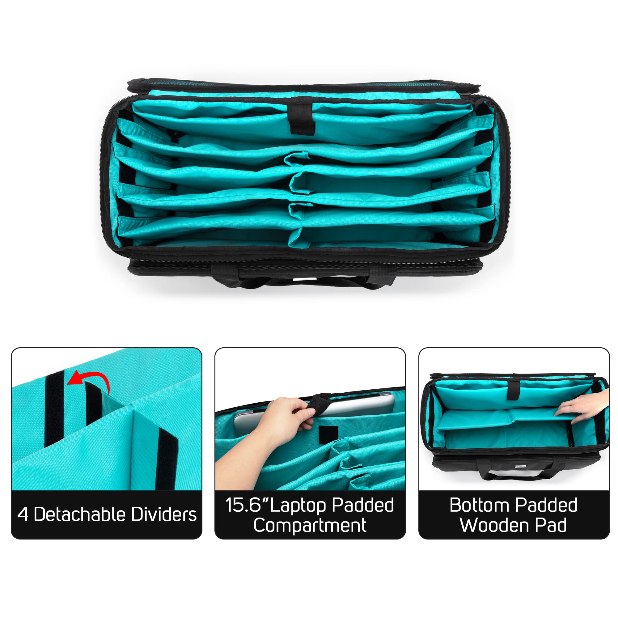 LoDrid Large Cable File Bag with Inside Padded Bottom and Detachable Dividers, DJ Bag with Multiple Pockets for 15.6” Laptop, DJ Gear, Sound Instrument, and Music Equipment, Black