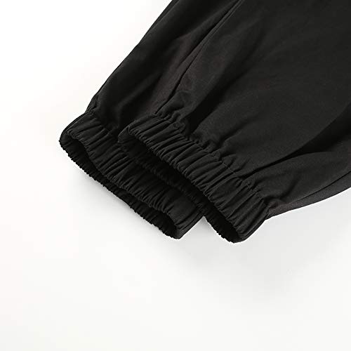 JEAAMKSSER Womens High Waisted Black Cargo Pants with Pockets Baggy Solid Y2k Streetwear Pants # Black M