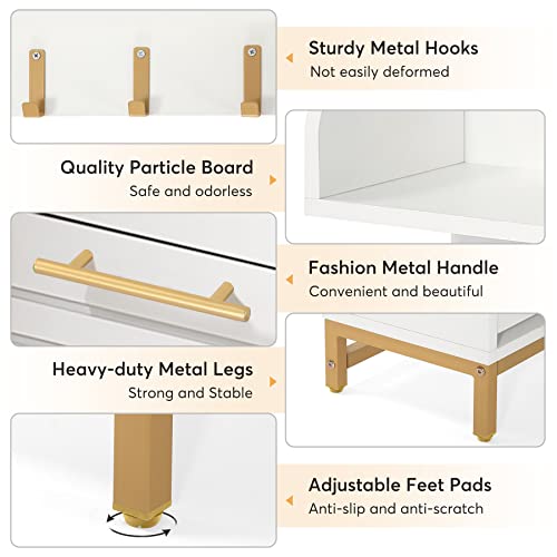 Tribesigns Narrow Shoe Cabinet, Shoes Cabinet and Coat Rack Set, Flip Drawer Shoe Storage Cabinet for Entryway, White Shoe Organizer Cabinet