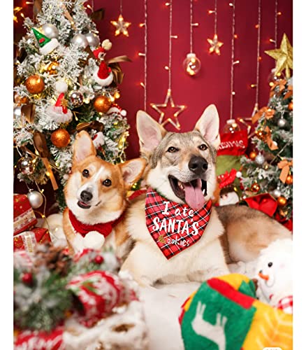 Waghaw Dog Christmas Bandana, 2 Pack Plaid Pets Bandana for Small Medium Large and Extra Large Dogs (Reds, Large)