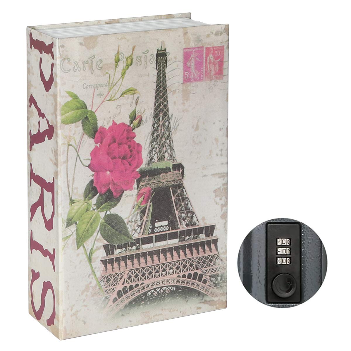 Jssmst Diversion Book Safe with Combination Lock, Secrect Hidden Safe Lock Box for Home Office Code Lock Money Box High Capacity, 9.5 x 6.2 x 2.2 inch, SMBS019 Eiffel Tower