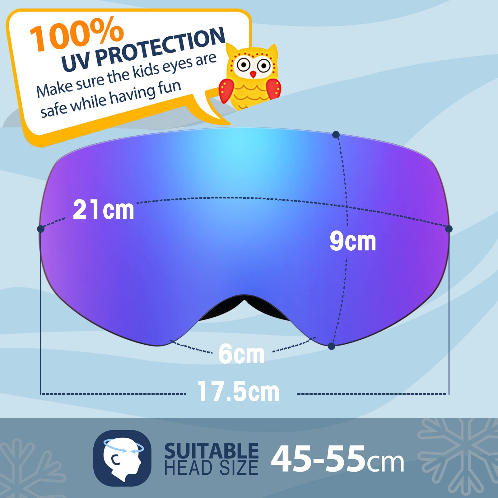 LOEO Kids Ski Goggle, Frameless Snow Ski Goggles for Kids Youth Teens Boys and Girls, Helmet Compatible