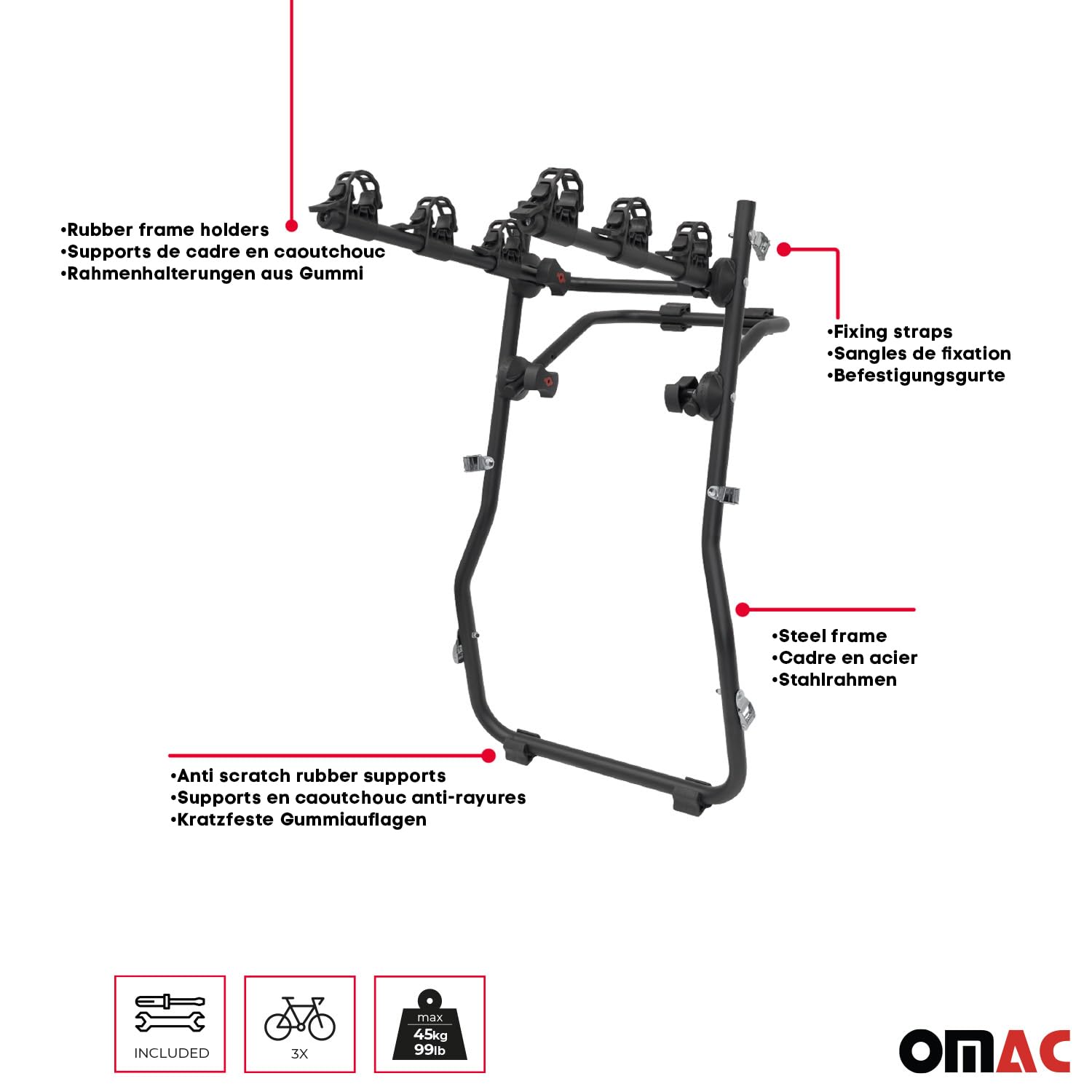 OMAC 3 Bike Rack Carrier Hitch Mount for Hyundai Elantra Touring 2009-2012 Black 1 Pc