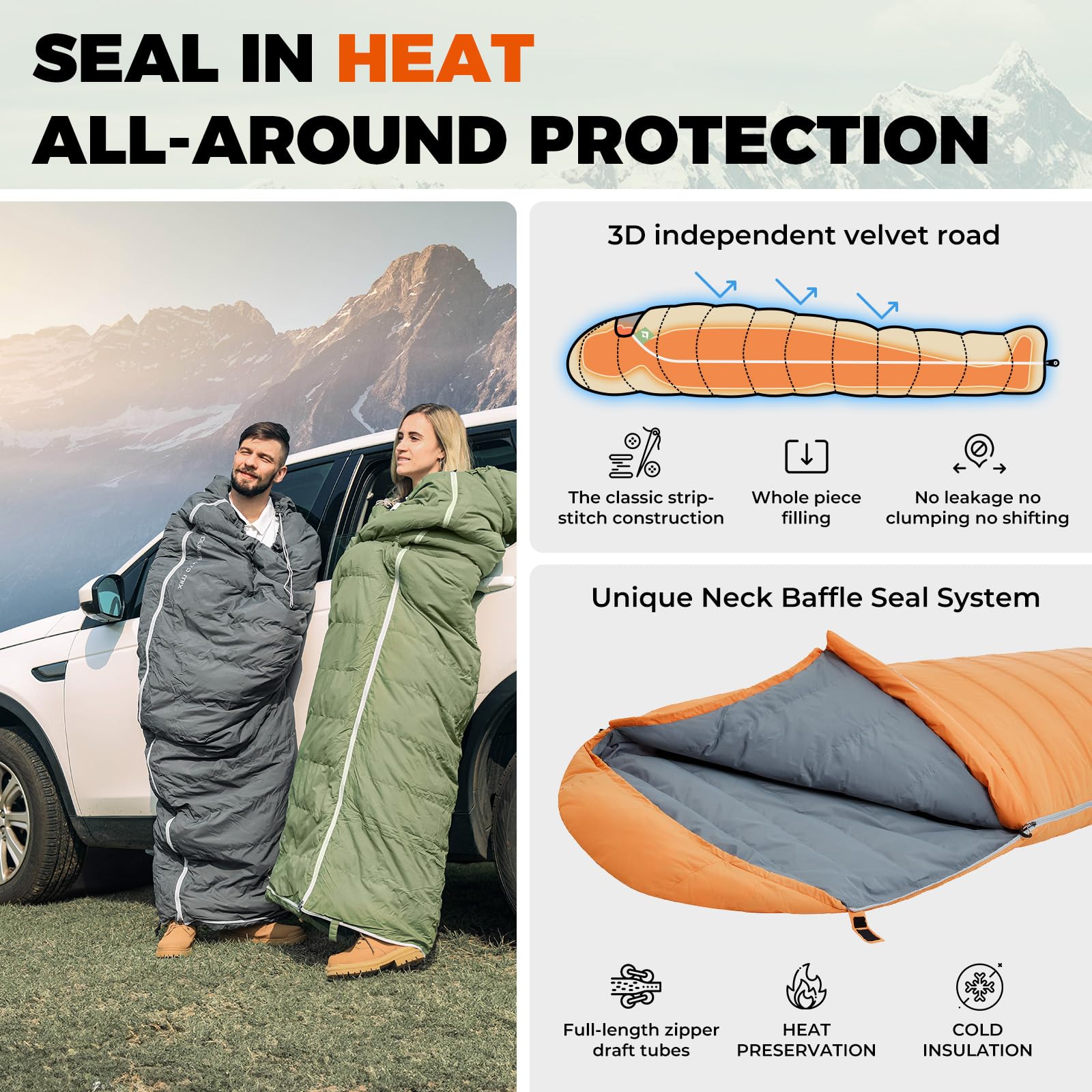 KingCamp Mummy Down Sleeping Bags for Adults Cold Weather Sleeping Bag, Ultralight Backpacking Sleeping Bag for Hiking or Camping with Durable Compression Bag