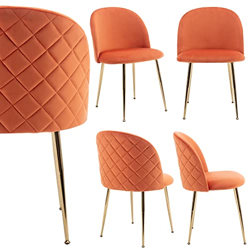 Wahson Set of 4 Velvet Dining Room Chairs, Velvet Fabric Upholstered Hostess Dining Chairs, Side Chairs, with Golden Chrome Legs, Orange