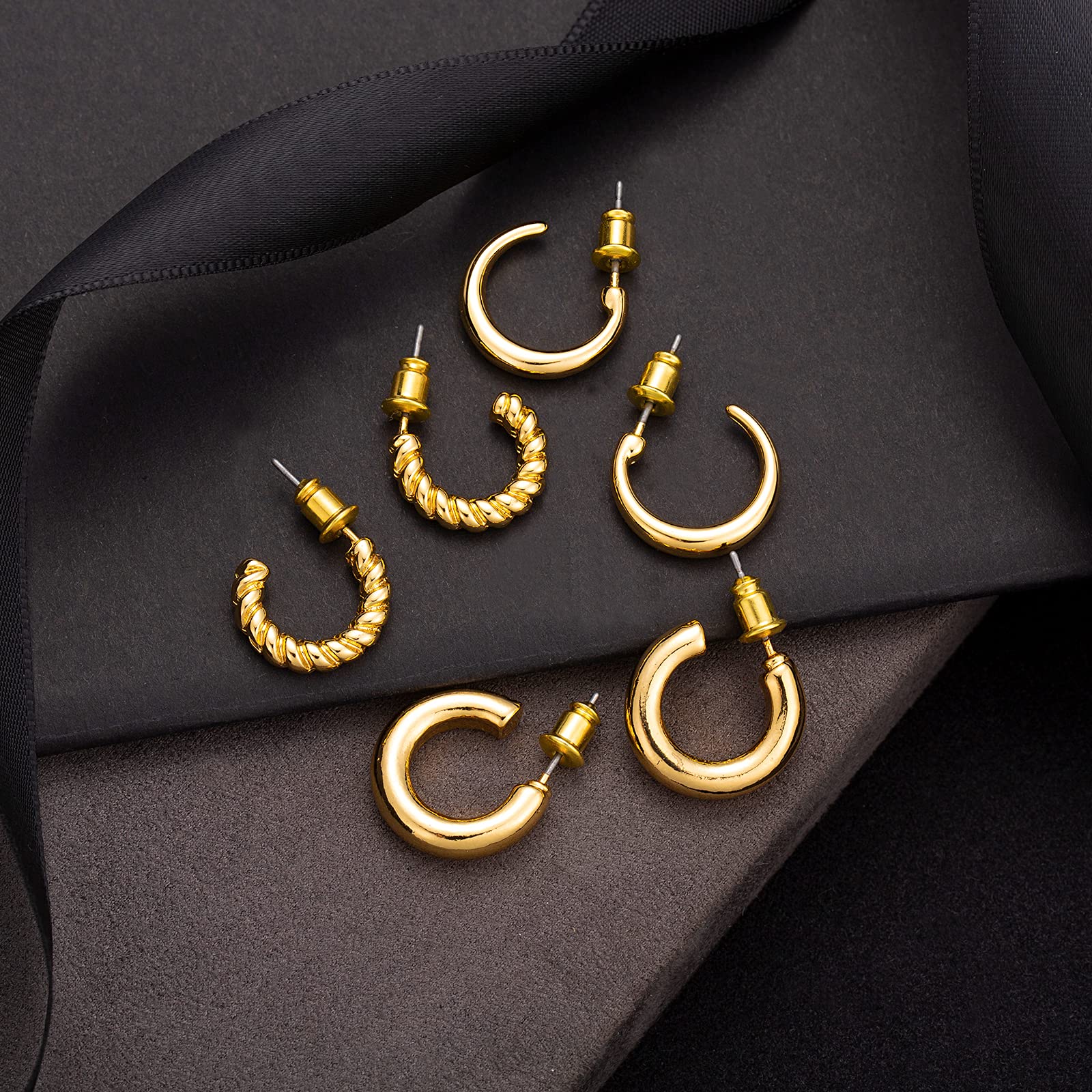 LANE WOODS Small Hoop Set: Hypoallergenic Hoop Jewelry Pack for Women 14K Gold & Silver