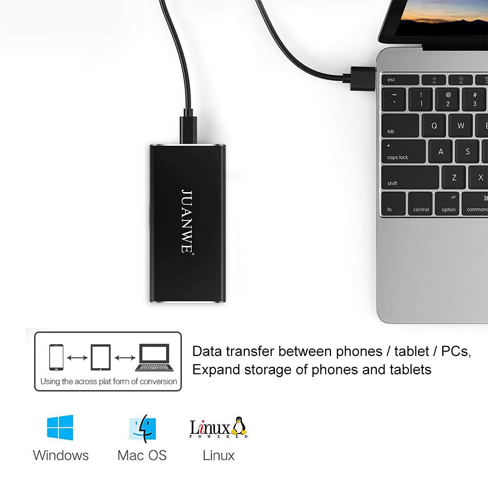 JUANWE 500GB Solid State External Hard Drive USB 3.0 Type-C Portable SSD High-Speed Read Up to 540MB/s, External Hard Drive for PC/Laptop/Mac, Black