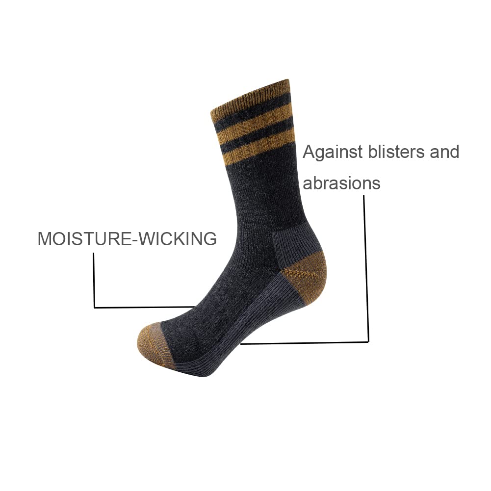 LTYRR Wool Socks for Men 70% Merino Warm Thermal Boot Socks Breathable 1Pairs Yellow and black
