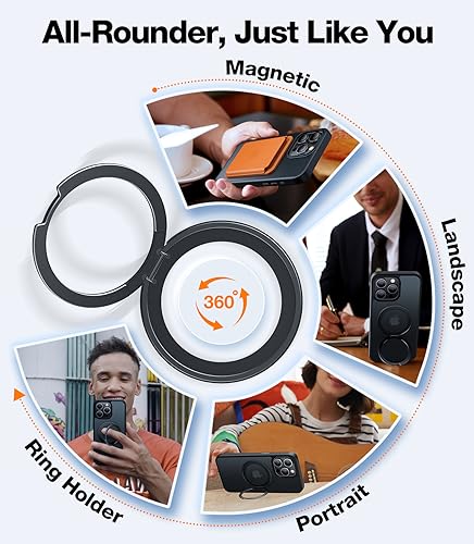 TORRAS 360° Rotatable Magnetic Ring for iPhone 14 Pro Case with Stand [Military-Grade Protection] [Compatatible with MagSafe] Slim Translucent Shockproof Phone Case iPhone 14 Pro, Matte Black