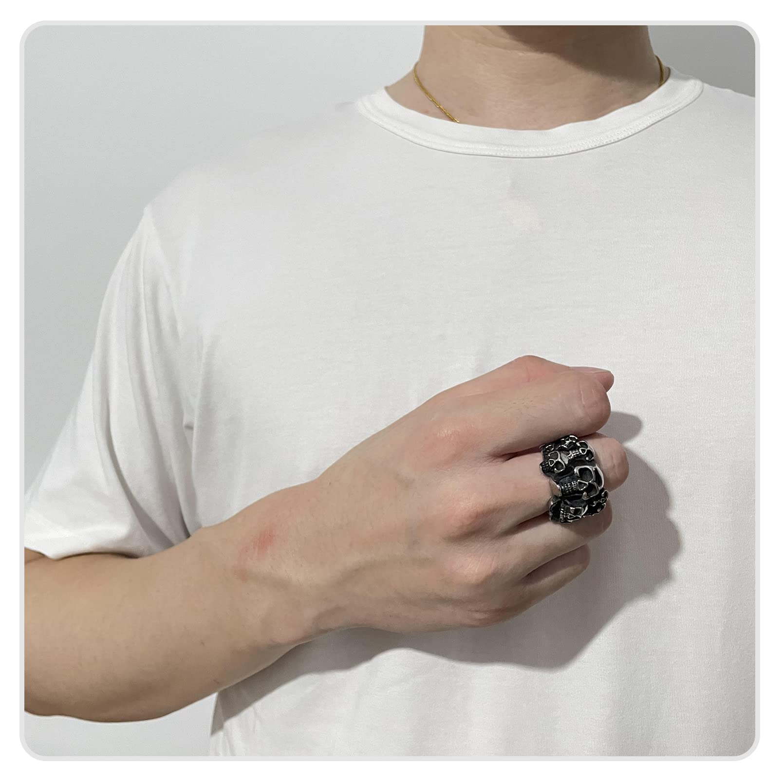 Nsitbbuery Hip Hop Jewelry Biker Ring Stainless Steel Skull Band Ring(Steel(12))
