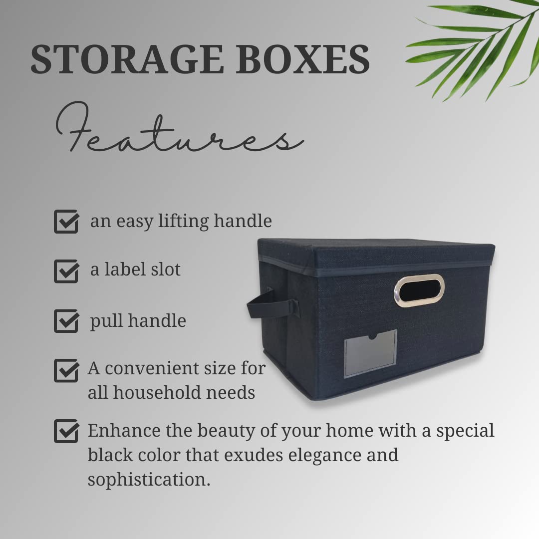 Larg black storage bins with lids [3-Pack], storage box with lid [14.5" L x 10" W x 3.9" H], storage boxes decorative, Foldable Storage Boxes Organizer
