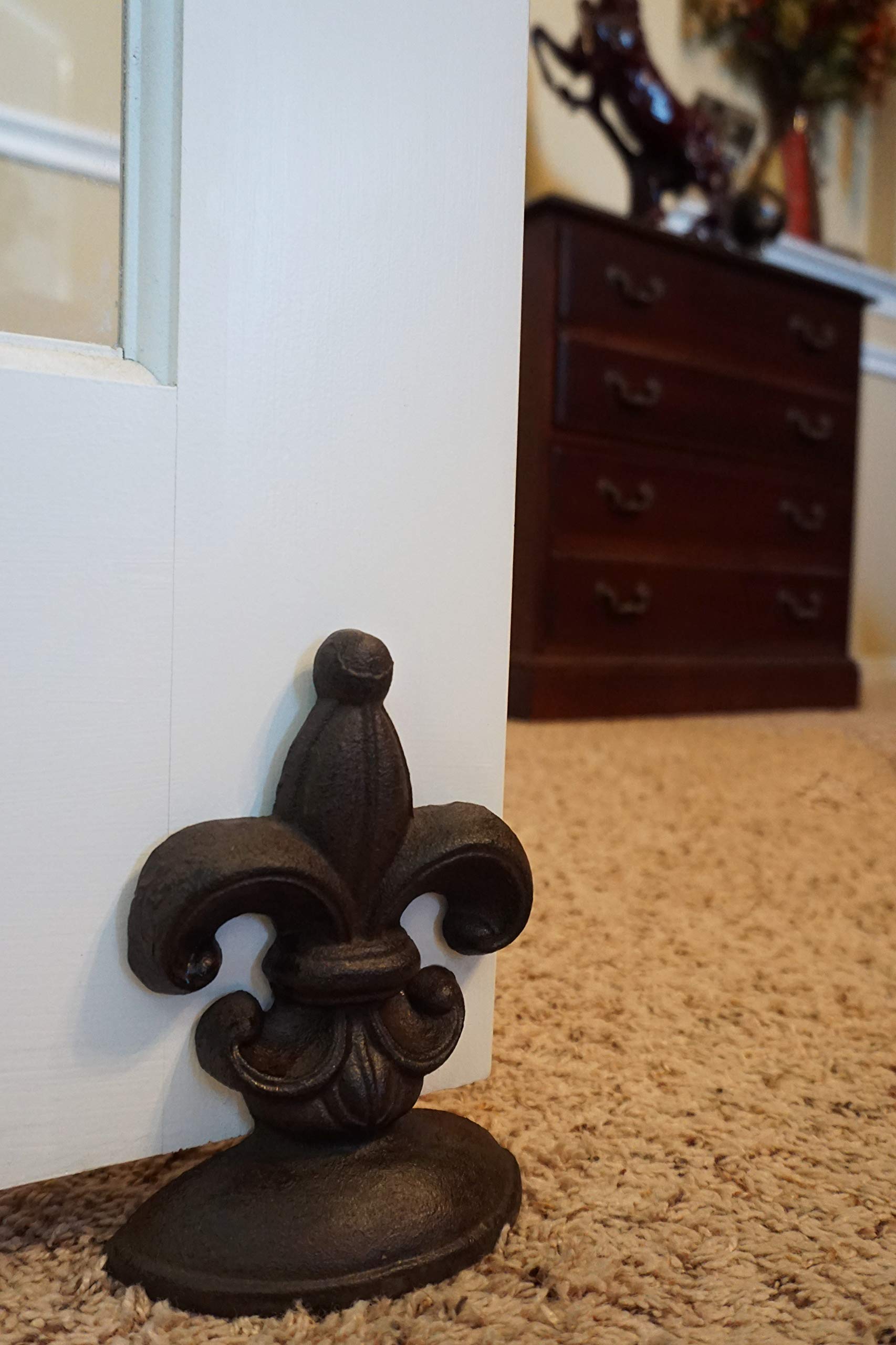 Lulu Decor, Cast Iron Fleur De Lis Door Stop, 2 Lbs, Door Stopper (Antique Brown)