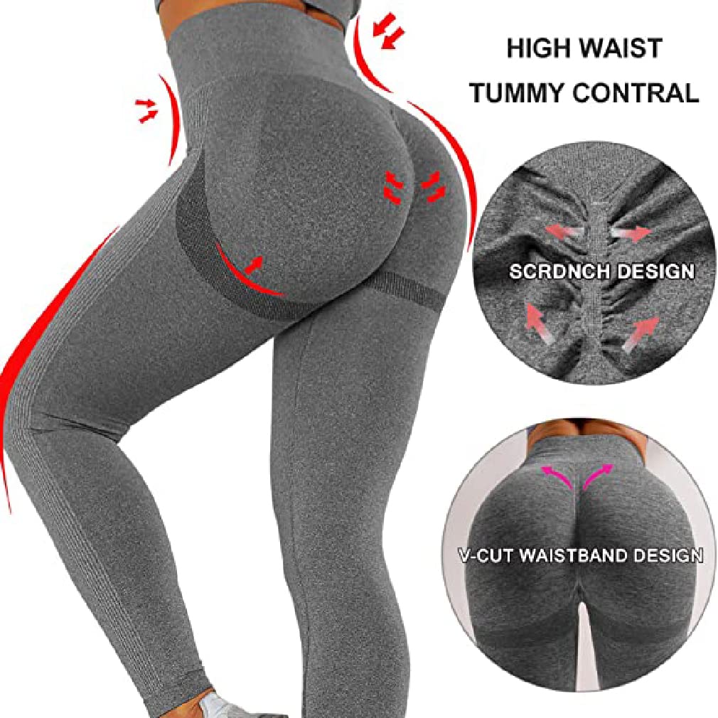 OQQ Women's 2 Piece Butt Lifting Yoga Legging Workout High Waist Tummy Control Ruched Booty Pant, Grey Avocadogreen, Small