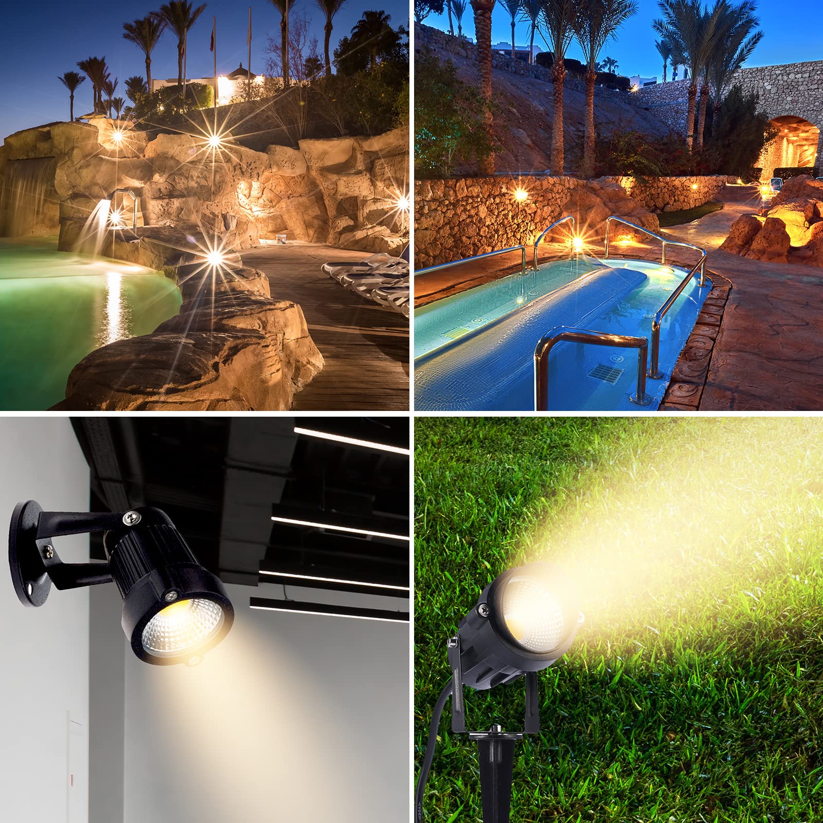 LCARED Outdoor Landscape Lighting 10W,120V AC,Warm White Waterproof LED Landscape Lights for Yard,Patio,Lawn, Wall, Flood,Driveway,Tree Lighting,Metal Ground Stake (2 Packs)