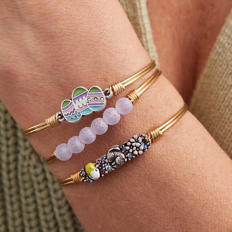 Luca + Danni Hoppy Easter Bracelet Set, Pack of 3 Stacking Bangle Bracelets, Jewelry Gift for Women, Girls - Silver Tone Regular Size Made in USA