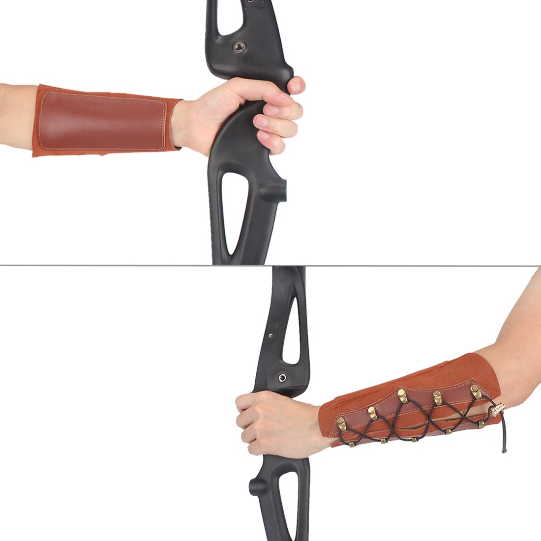 Kratarc Archery Leather Adjustable Wristband Unisex Protective Arm Guard for Hunting Target Bow (Brown (Suede Leather))