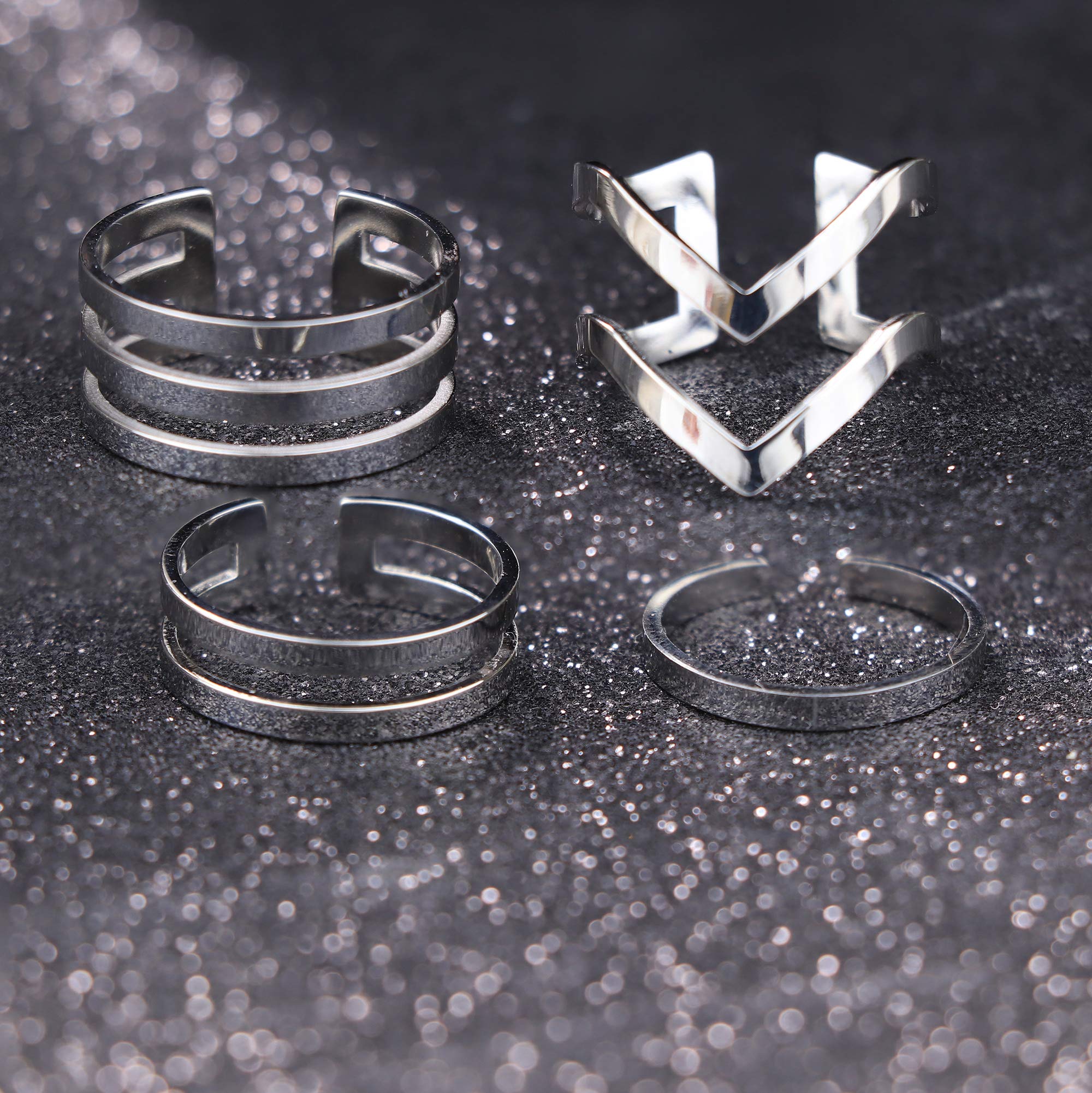 LOYALLOOK 4Pcs 316L Stainless Steel Stackable Knuckle Midi Rings for Women's Minimalist Chevron V Ring Line Adjustable Nail Thumb Ring Set