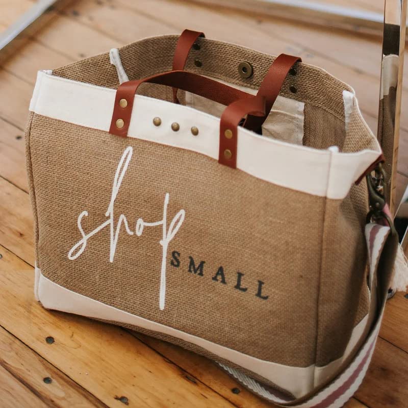 Pretty Simple Me Shop Small Jute Tote Bag | Crossbody Bag | Leather Handle Strap | Adjustable Canvas Crossbody Strap | Large Compartment | Hand Bags | Woven Bag