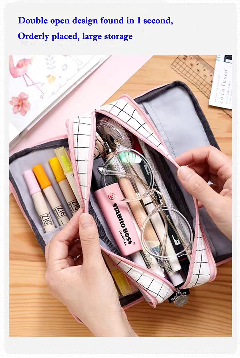 LZ Large Pen Case Large Capacity Pen Case Large Capacity Stationery Box Marker Pen Case Fashion Storage Bag Student School Office (Turquoise lattice)