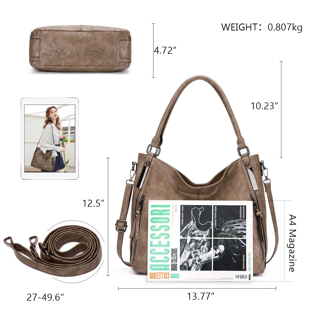 KL928 Purses for Women Shoulder Handbag Top Handle Hobo Tote Bags for Women (khaki)