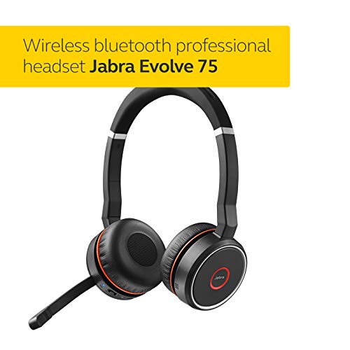 Jabra Evolve 75 UC Wireless Headset, Stereo β includes Link 370 USB Adapter β Bluetooth Headset with World-Class Speakers, Active Noise-Cancelling Microphone, All Day Battery