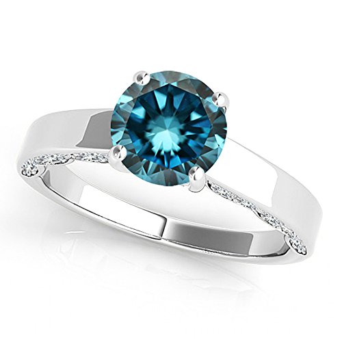 Jascina 0.50 Carat Blue Diamond Vintage Beautiful Solitaire Engagement Wedding Anniversary Ring 14K White Gold
