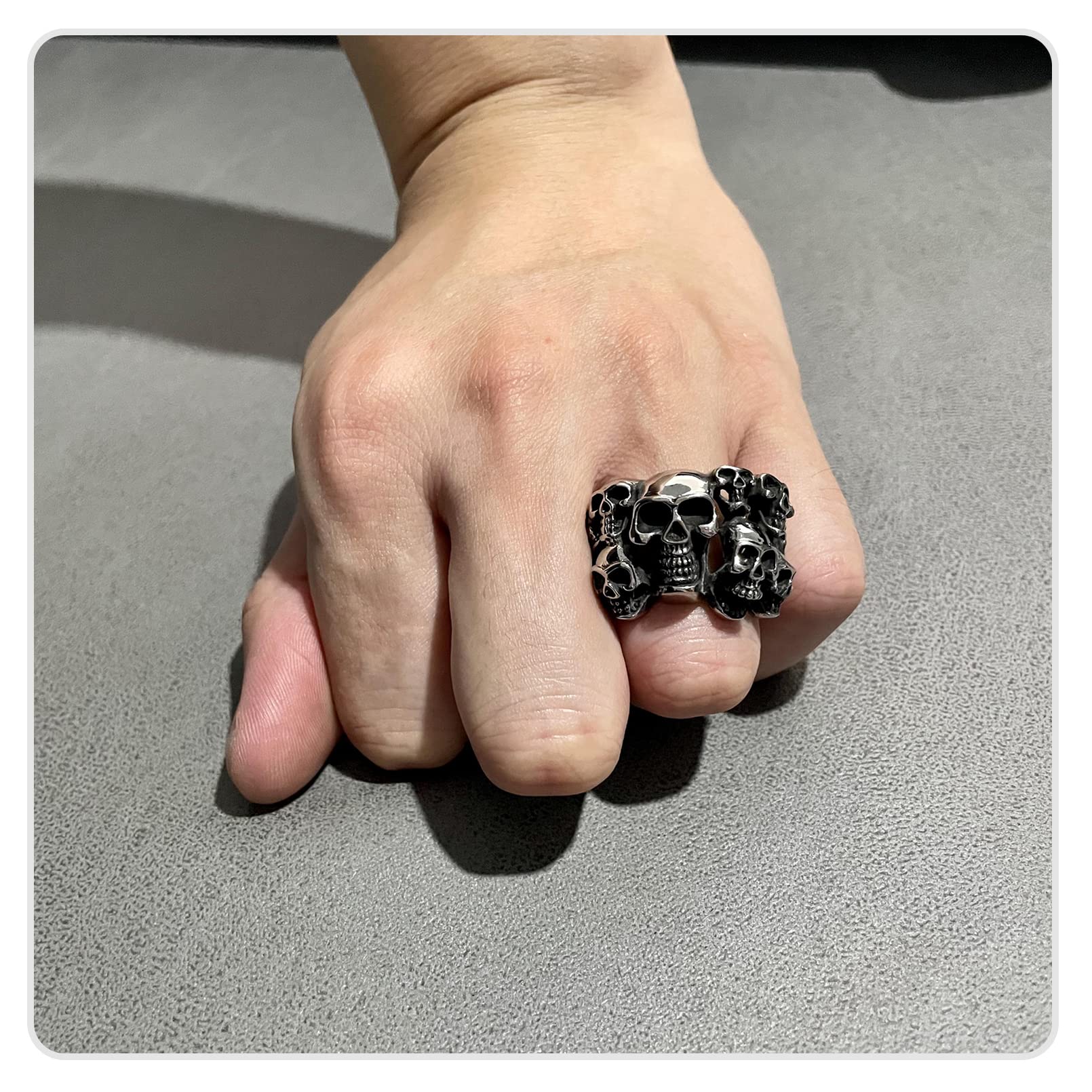 Nsitbbuery Hip Hop Jewelry Biker Ring Stainless Steel Skull Band Ring(Steel(12))