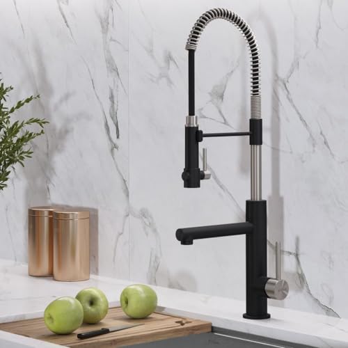 Kraus KPF-1603SFSMB Artec Pro 2-Function Commercial Style Pre-Rinse Kitchen Faucet with Pull-Down Spring Spout and Pot Filler, 24.75 inch, Spot Free Finish Stainless Steel/Matte Black