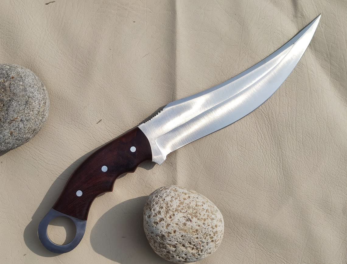 Mega Blades Fexmoo -7253 Custom Handmade D2 Steel Hunting Karambit Knife, D2 Steel 13-Inch Bowie Knife With Sheath, Silver