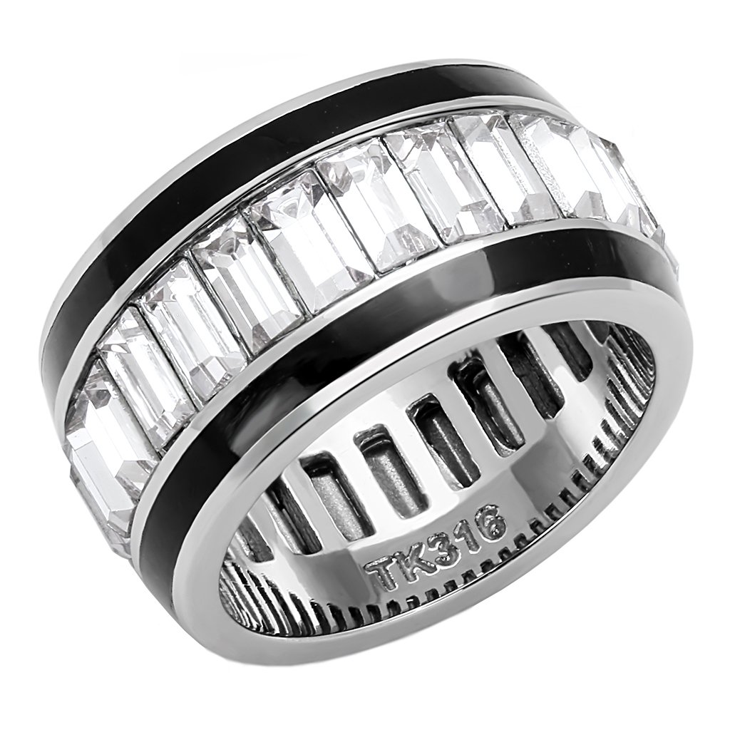 Lanyjewelry Clear Baguette Cut CZ All Around Ring in Stainless Steel Eternity Wide Band - Size 8