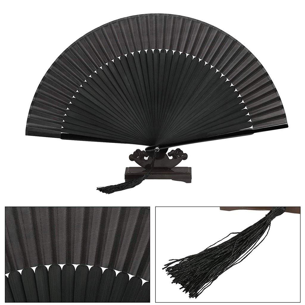 MEING Folding Fan Oriental Handmade Portable Pocket Fan Chinese Style Handheld Fans Black Silk Fabric Bamboo Handheld Folding Fan Hand Folding Fans (Color : Black)